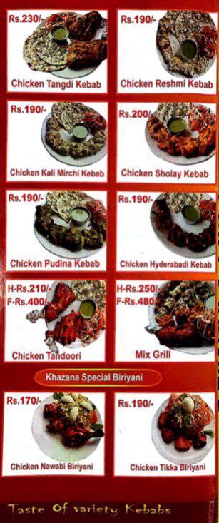 Menu at Kebab Khazana, Thiruvananthapuram