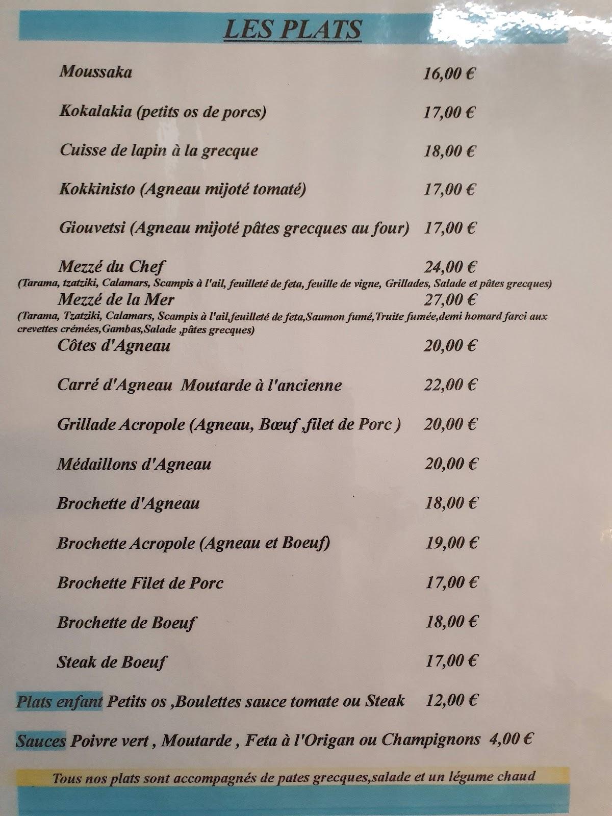 Menu au L'Acropole, Braine-le-Comte