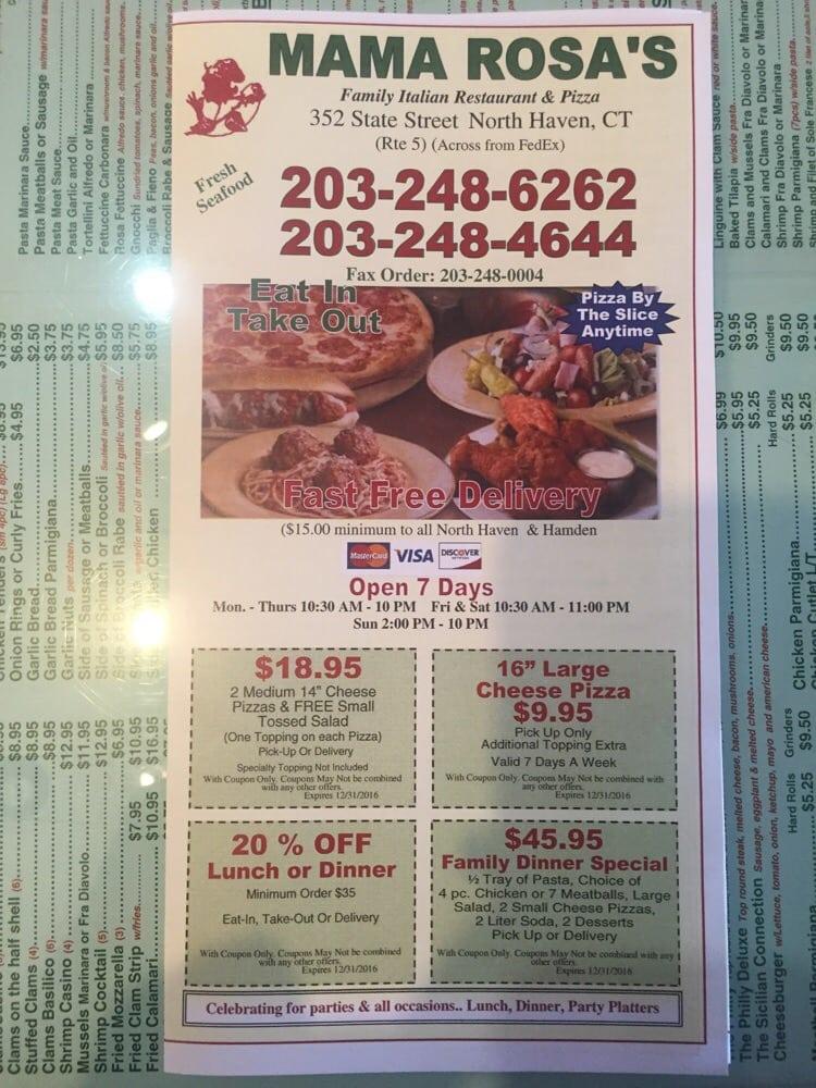 Menu at Mama Rosa's Pizza pizzeria, North Haven
