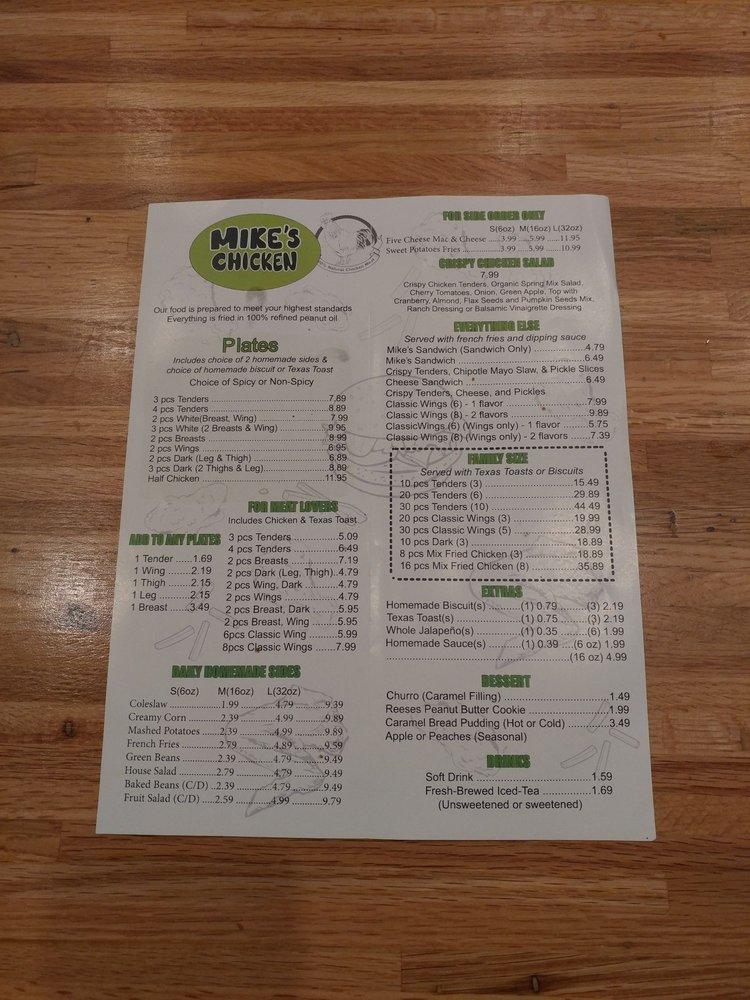 Menu at Mike's Chicken restaurant, Dallas, Maple Ave #2403