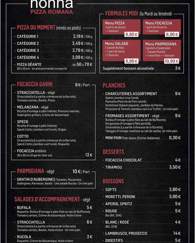 Menu at Nonna Pizza Romana pizzeria, Metz