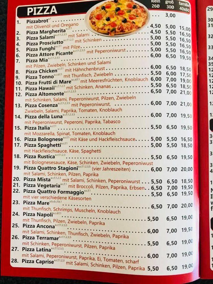 Menu at Pizzeria Latina, Biedenkopf