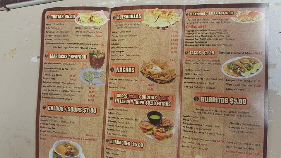 Menu at Taqueria Salsitas restaurant, Calhoun