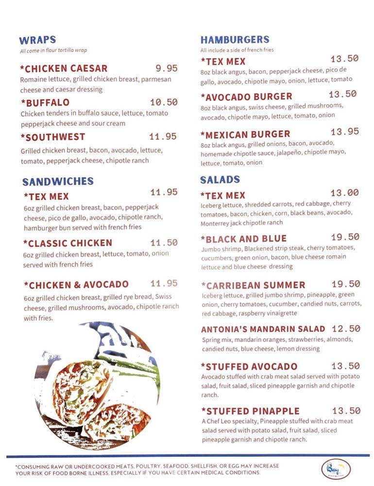 Menu at Bay Cooks pub & bar, Williams Bay