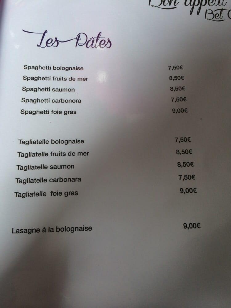 Menu at Bel Canto pizzeria, Mons-en-Barœul