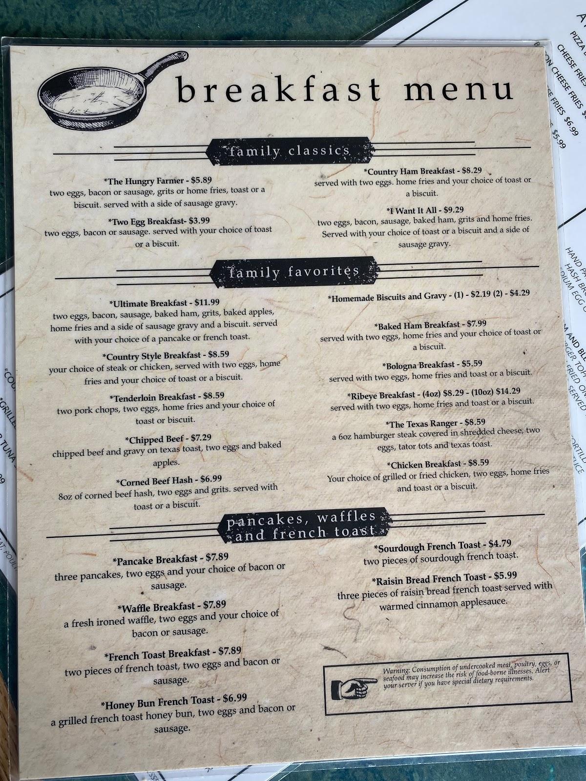 Menu at Friends and Family Restaurant, Pearisburg
