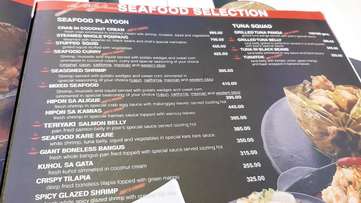 Menu at Jose Restaurant, Bacoor, CXW2+4J5