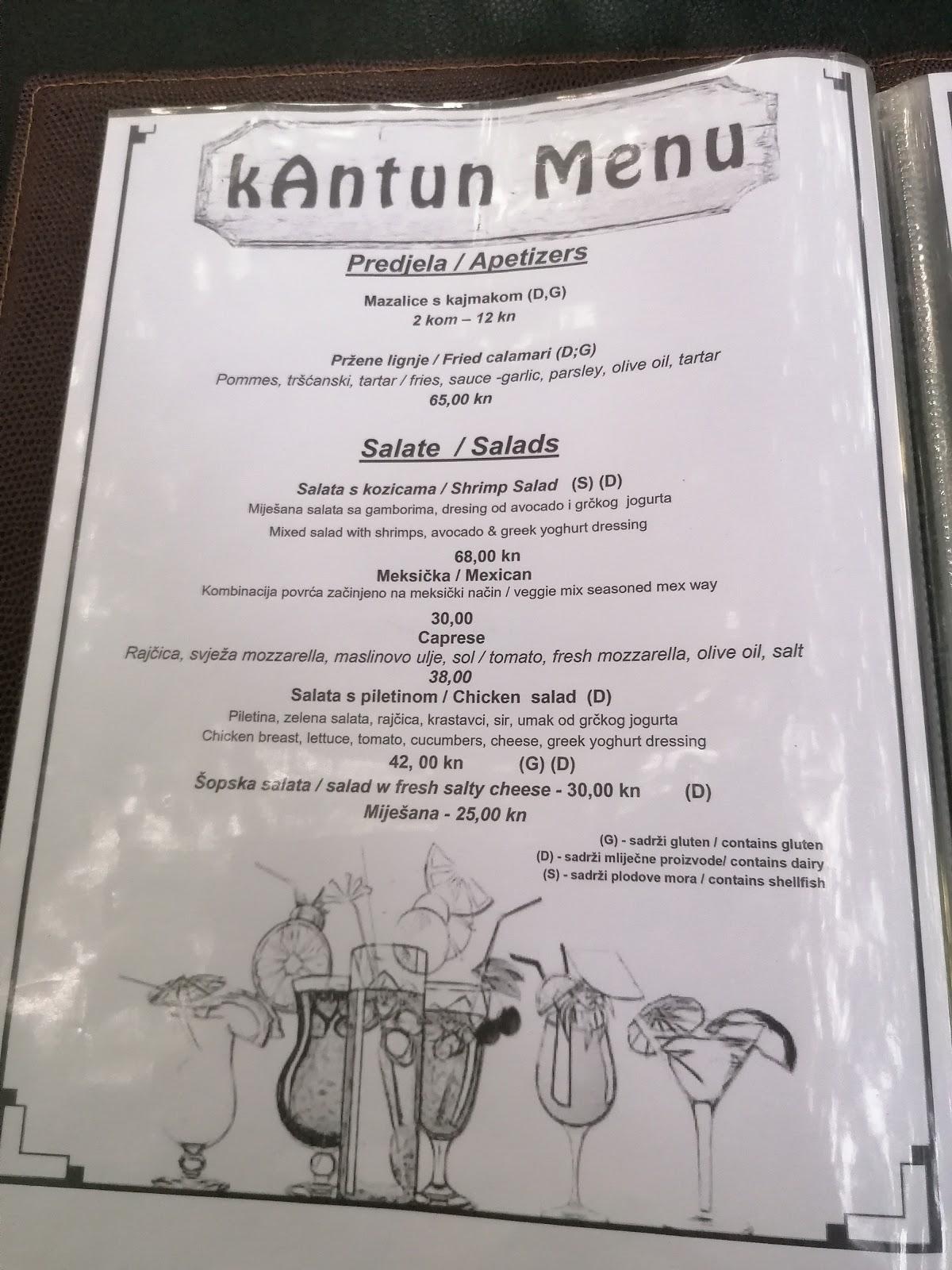 Menu at Bistro Kantun restaurant, Samobor