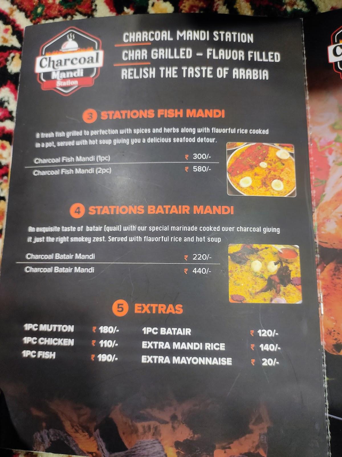 Menu at Charcoal Mandi, Hyderabad