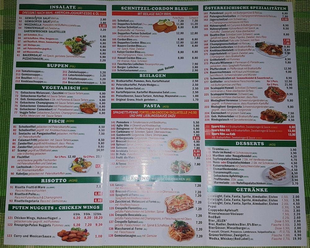 Menu at Quattro Due pizzeria, Vienna