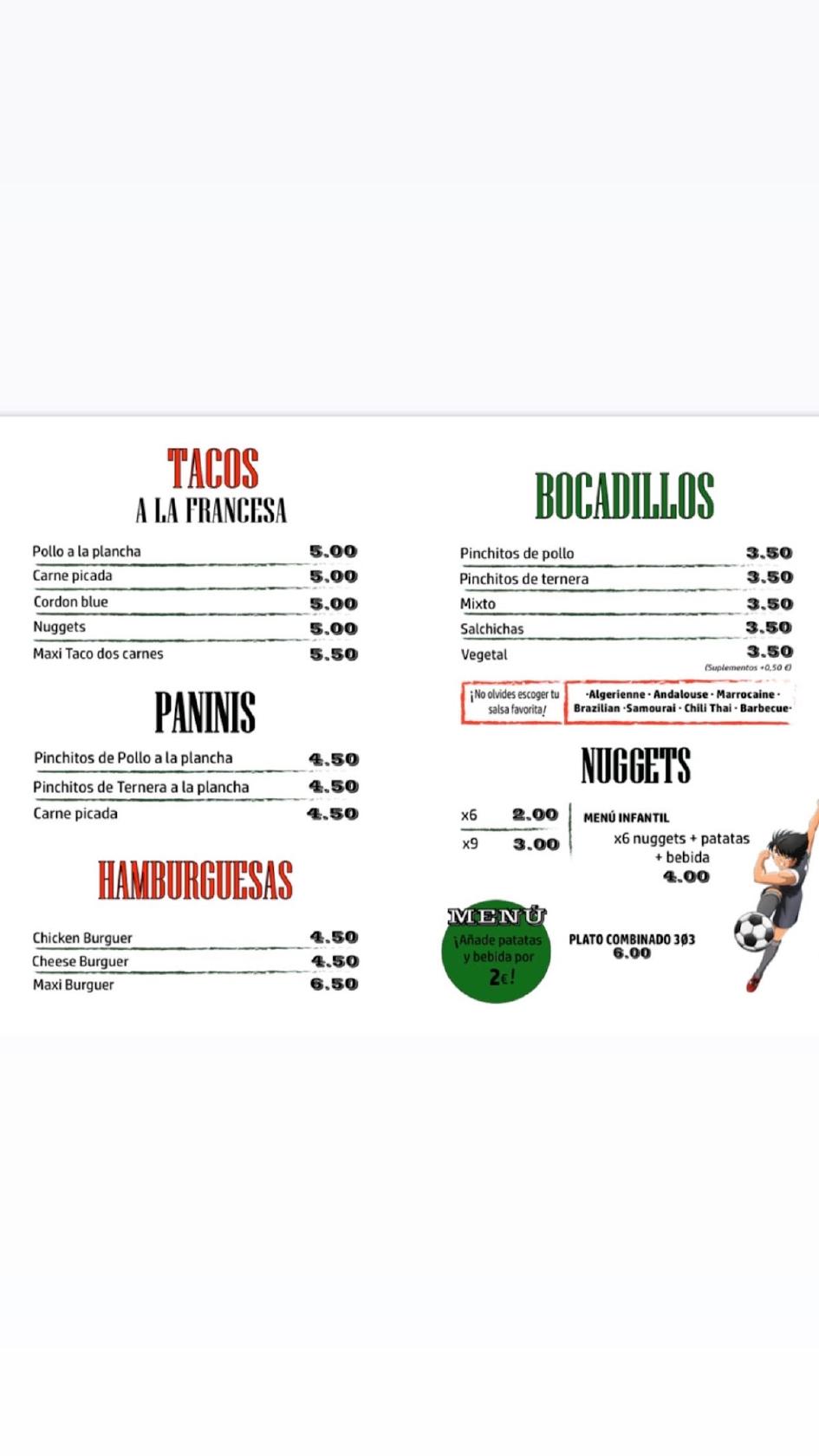 Menu at Restaurant Snack Tanger, 303, Mataró