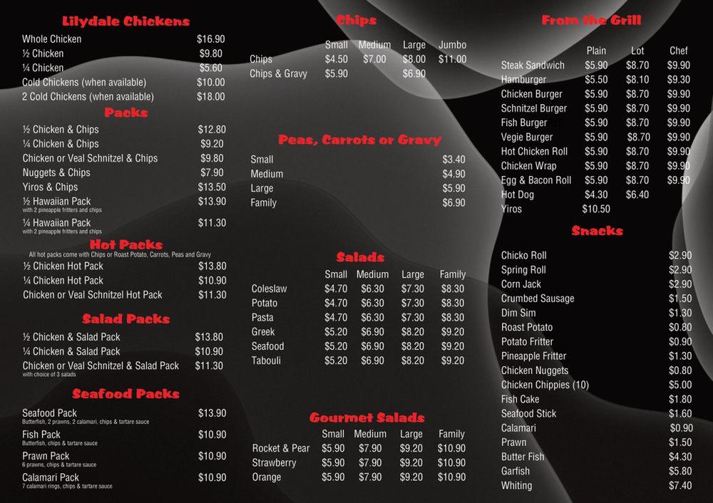 Menu at Unley BBQ Chickens, Unley, 133 Unley Rd
