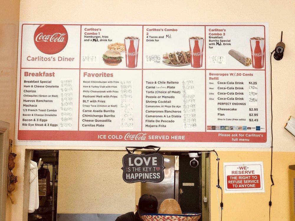 Menu at Carlitos Diner restaurant, Huntington Beach
