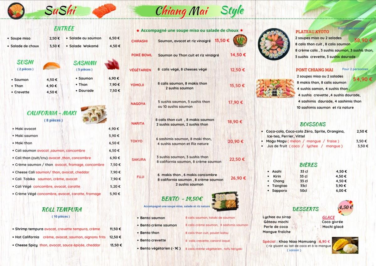 Carta del restaurante Chiang Mai, Toulouse