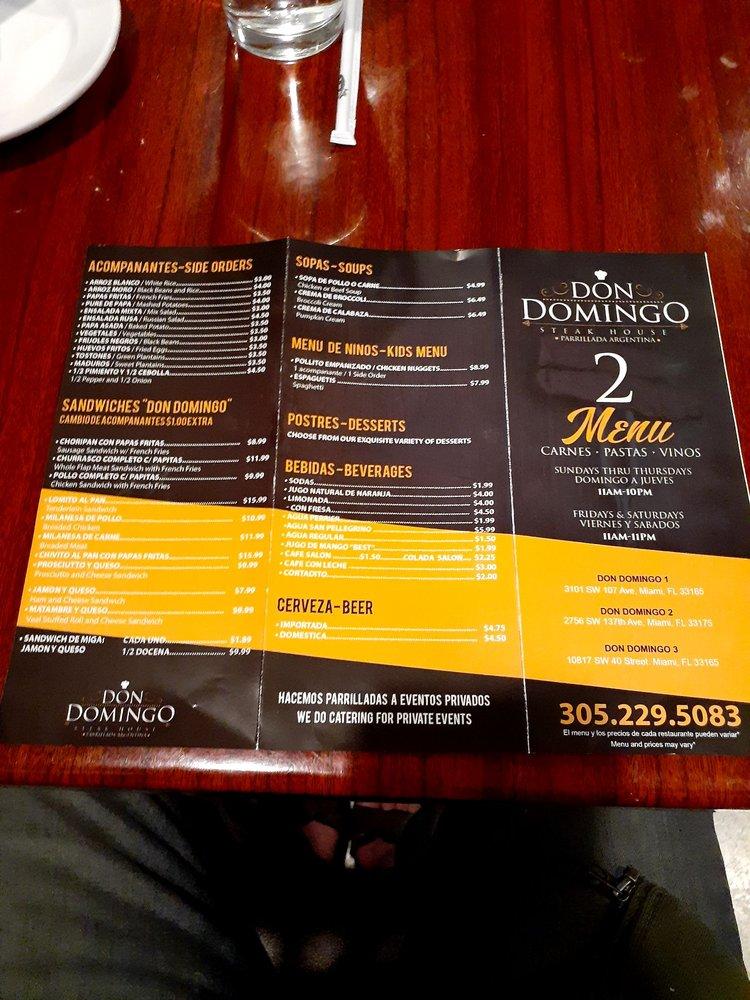 Menu at Don Domingo restaurant, Tamiami, SW 137th Ave