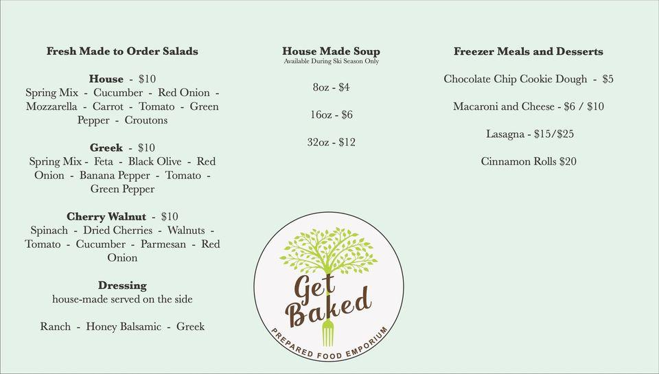 Menu at Get Baked Prepared Food Emporium pizzeria, Driggs