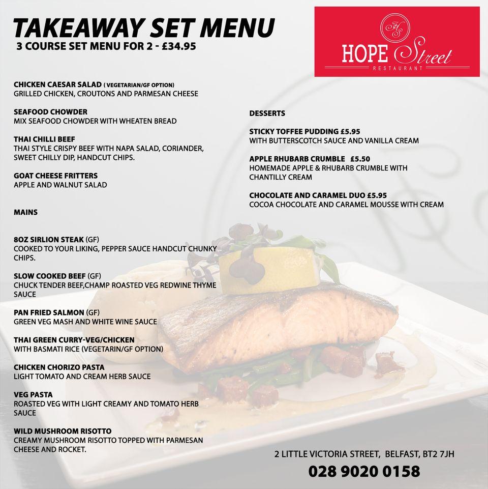 Menu at Hope Street Restaurant Belfast, Belfast