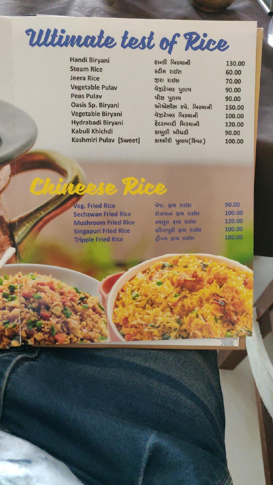 Menu at Oasis food, Mandvi, R9Q8+9RR
