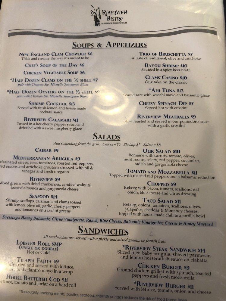 Menu at Riverview Bistro Restaurant & Banquet Facility, Stratford