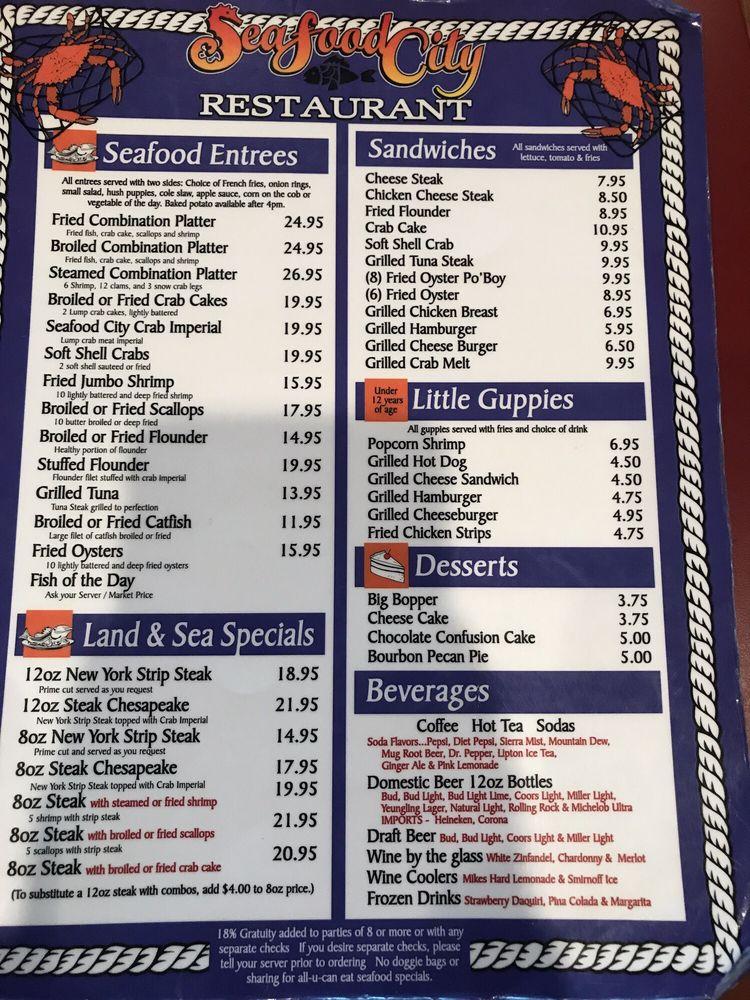 Menu at Seafood City restaurant, Felton, S Dupont Hwy