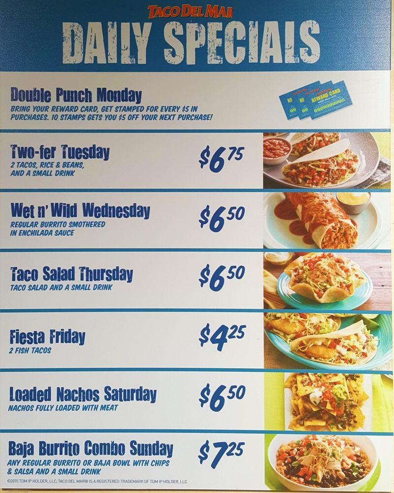 Menu at Taco Del Mar fast food, Puyallup, Canyon Rd E #10