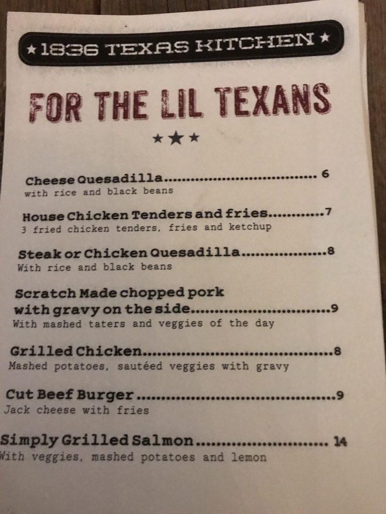 Menu at 1836 Texas Kitchen pub & bar, Tyler, Crow Rd