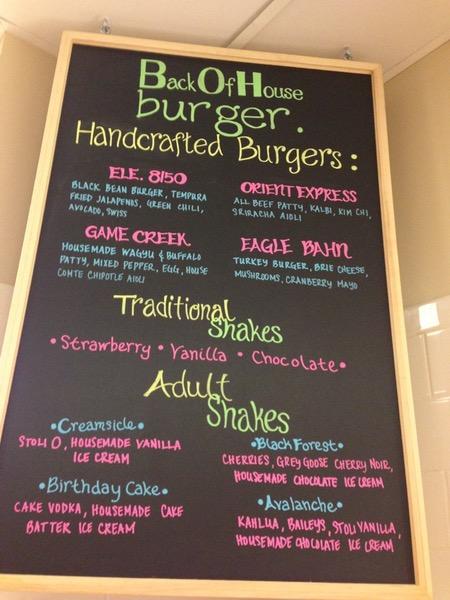 Menu at Back Of House burger restaurant, Vail