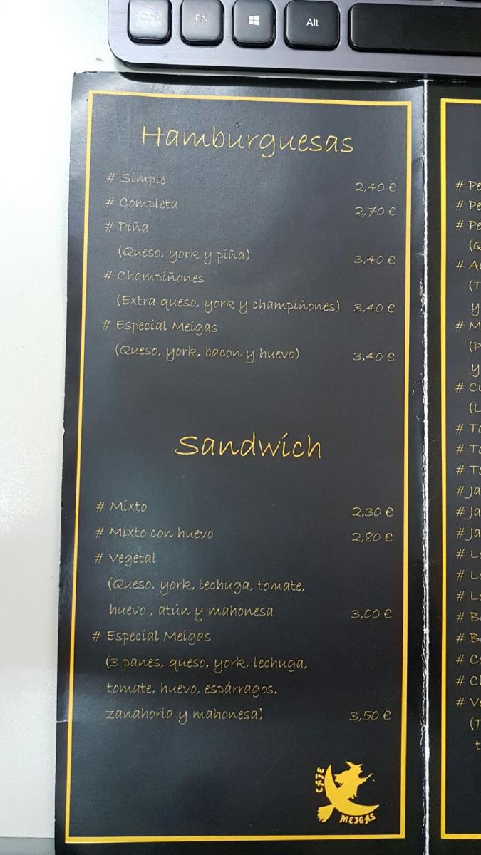 Menu at Café Bar Meigas, O Porriño