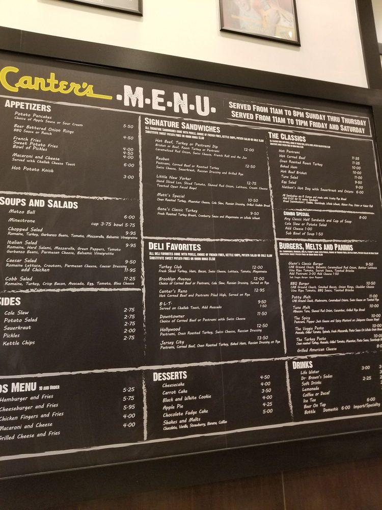 Menu at Canter's Delicatessen restaurant, Reno, 407 N Virginia St