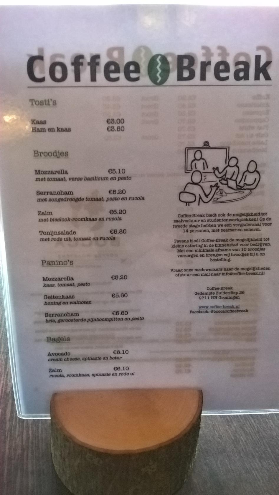 Menu at Coffee Break, Groningen