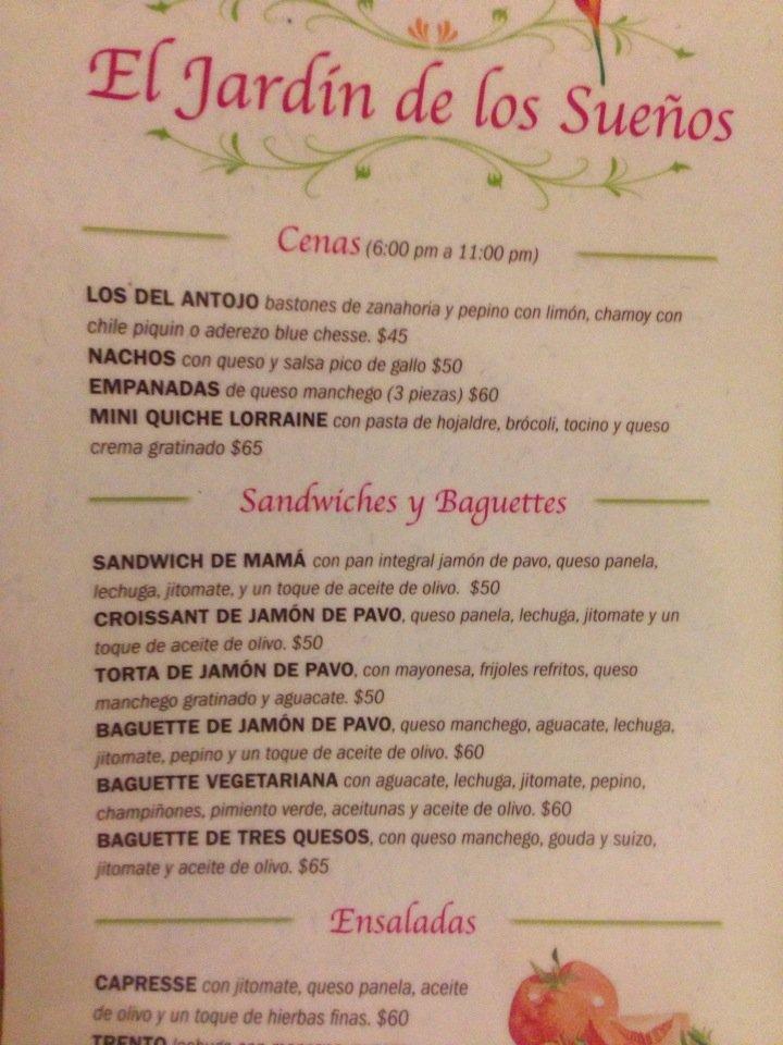 Menu At El Jardín De Los Sueños Cafeteria Cancún C Margaritas Sm 22