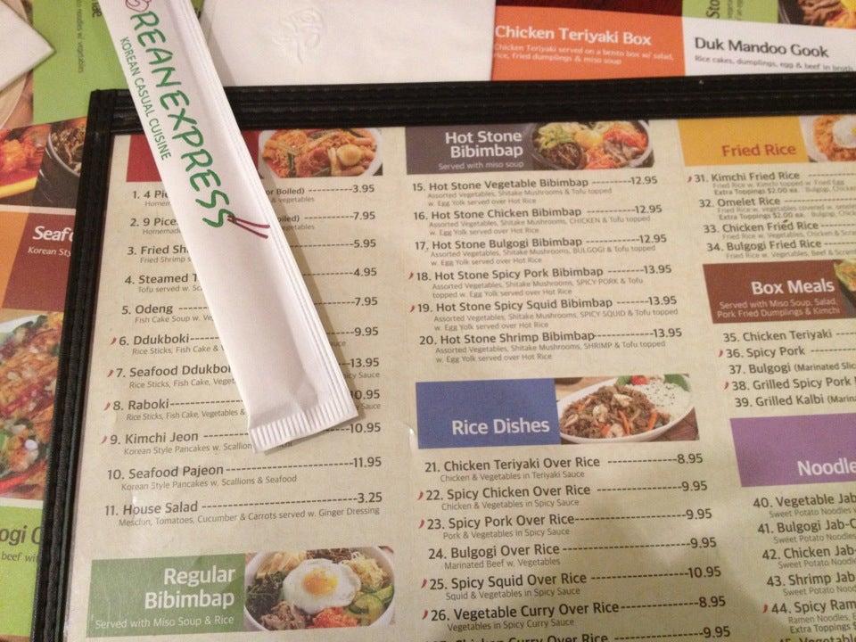Menu at Korean Express restaurant, West New York, 807 Lexington Ave