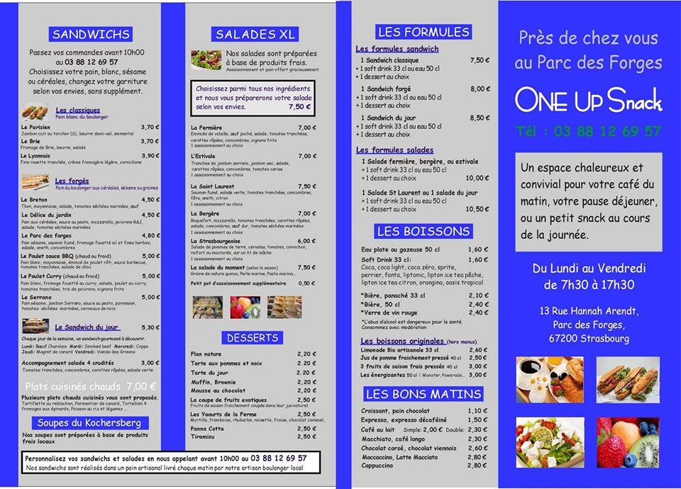 Menu at One Up Snack restaurant, Strasbourg