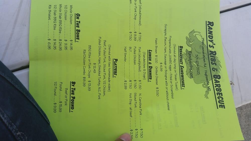 Menu at Randy's Ribs & BBQ, Hughesville