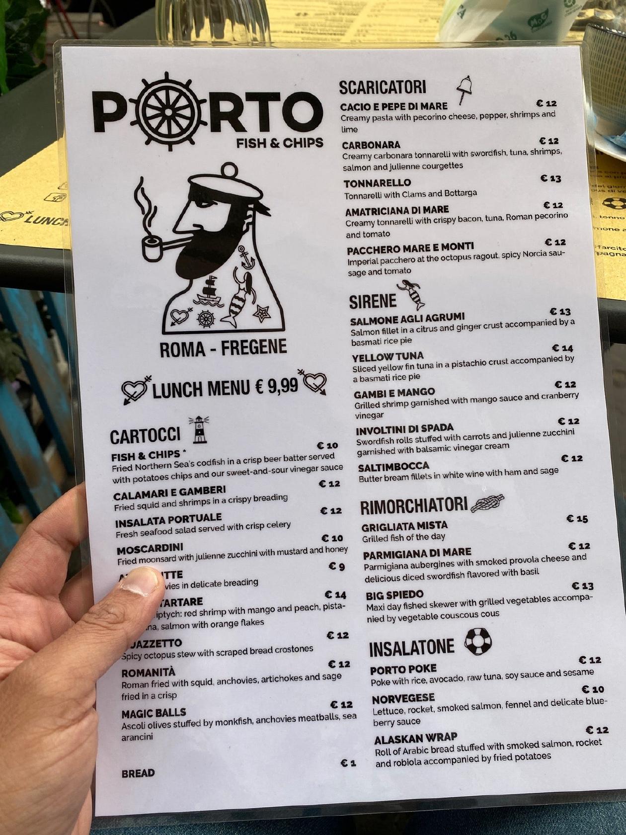 Menu at Ristorante PORTO - Fish & Chips, Rome, Via Crescenzio