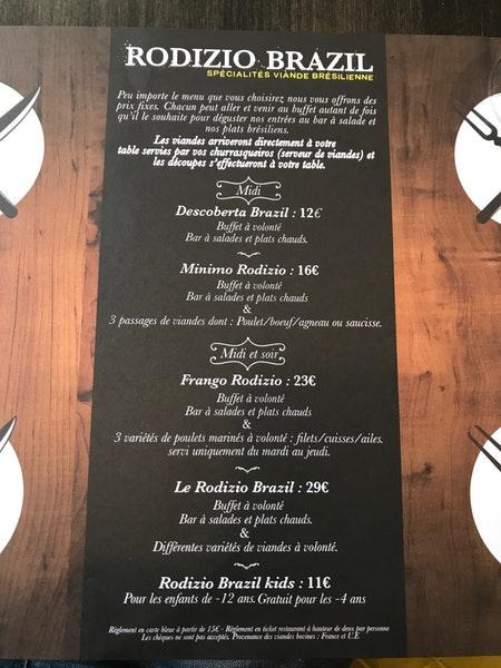 Menu at Rodizio Brazil L'Original - Colombes BBQ, Colombes