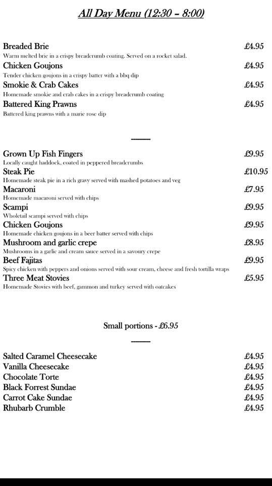 Menu at The Brasserie at Seaton, Arbroath