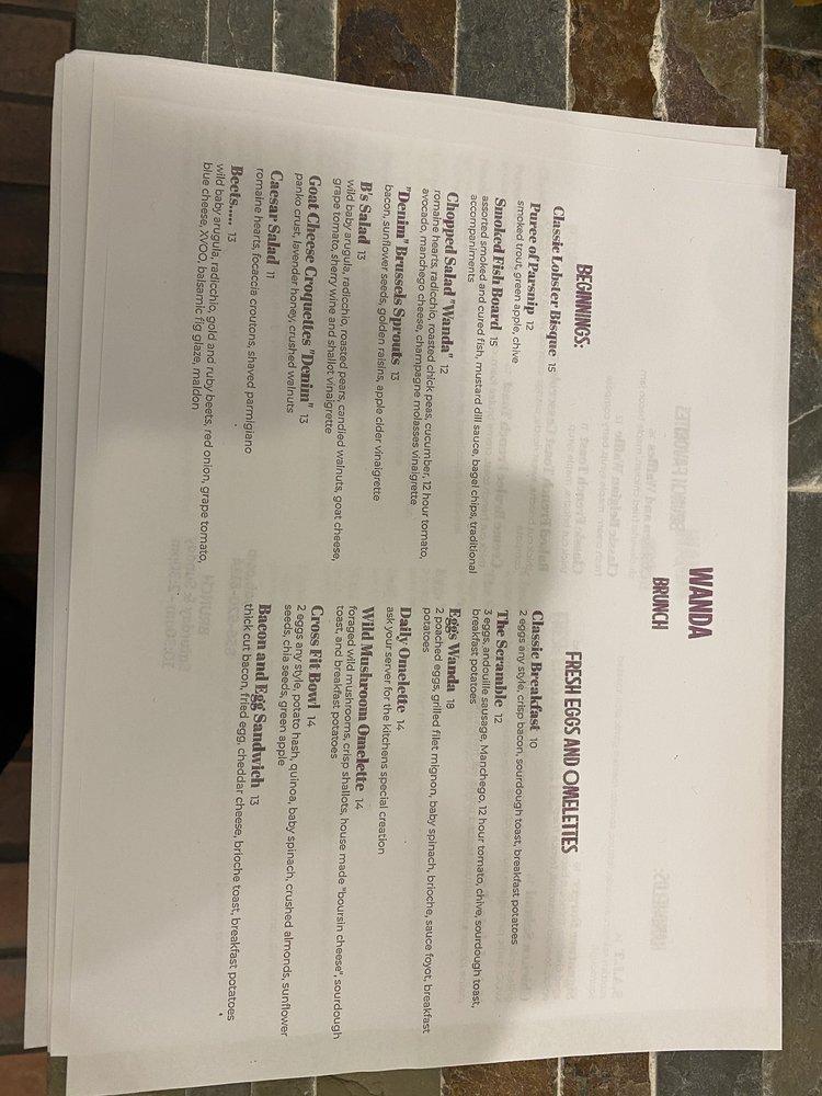 Menu at Wanda BYOB restaurant, Haddonfield