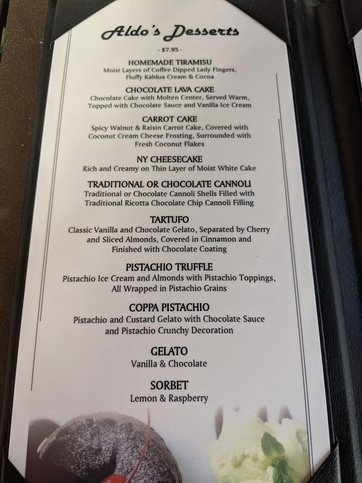 Menu at Aldo's Italian Restaurant & Pane E Vino / Wyckoff, Wyckoff
