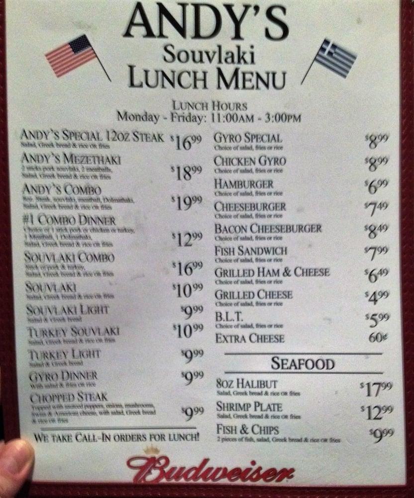 Menu at Andy's Club, Ogden