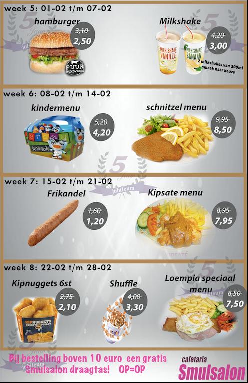 Menu at Cafetaria Smulsalon, Oud-Beijerland