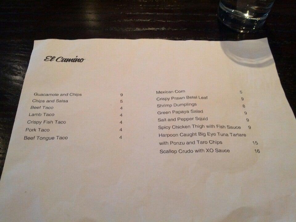Menu at El Camino restaurant, Ottawa, 380 Elgin St