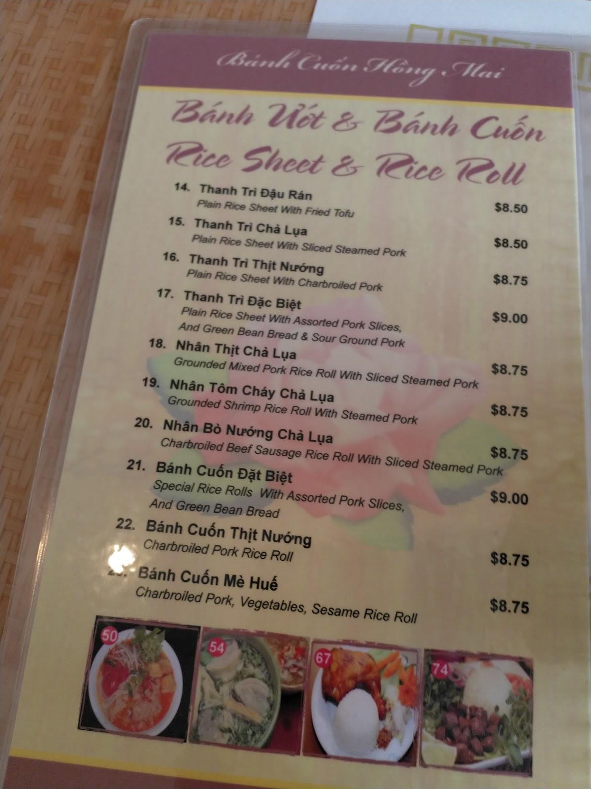Menu at Hồng Mai Restaurant, Westminster, Bolsa Ave suite 113 & 114