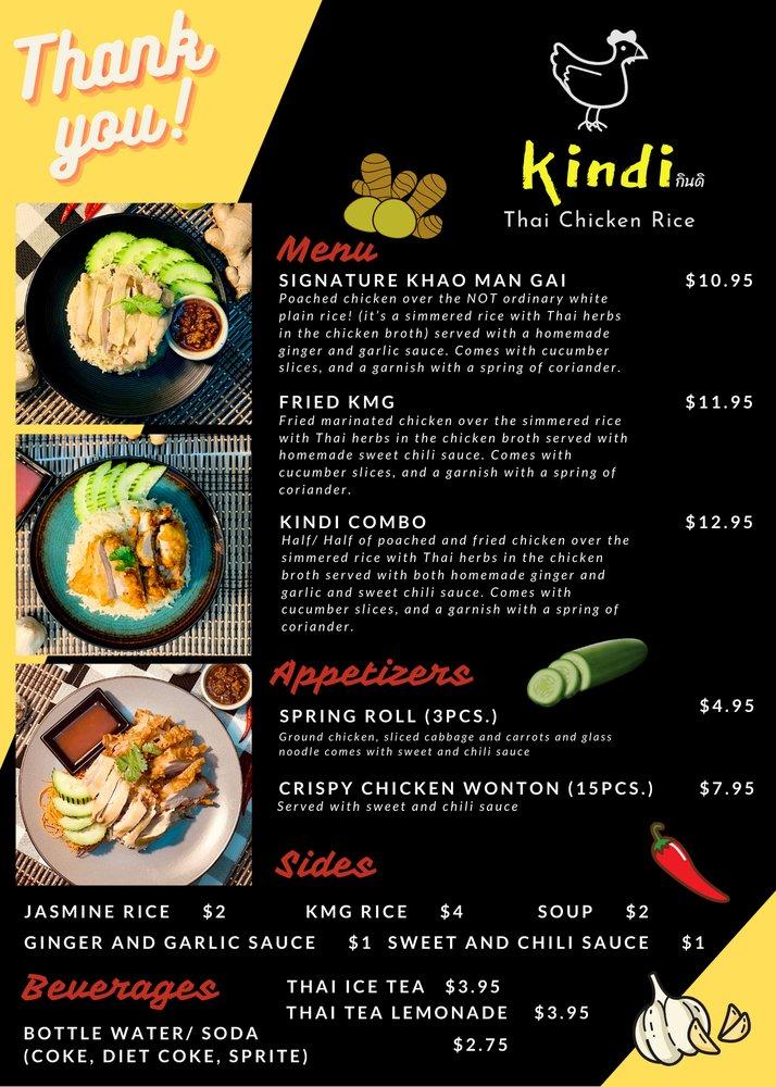 Menu at Kindi Chicken Rice restaurant, Chantilly