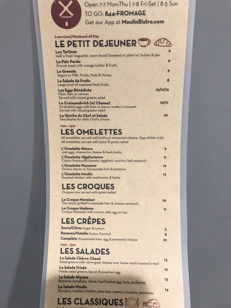 Menu at MOULIN cafe, Newport Beach, Bristol St N St. 10