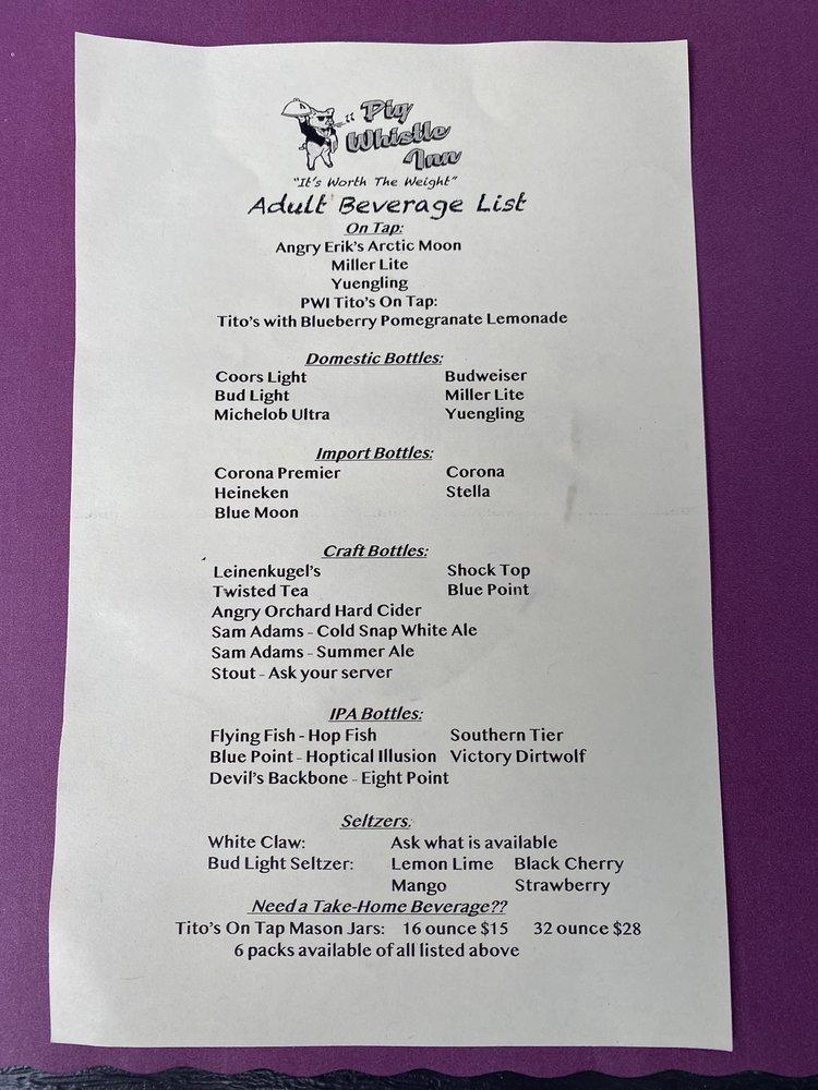 Menu at Pig Whistle Inn restaurant, Newton