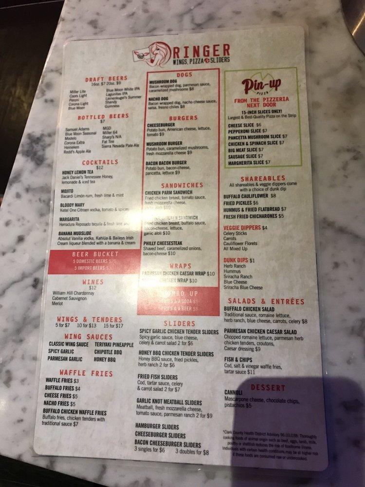 Menu at Ringer Bar, Las Vegas