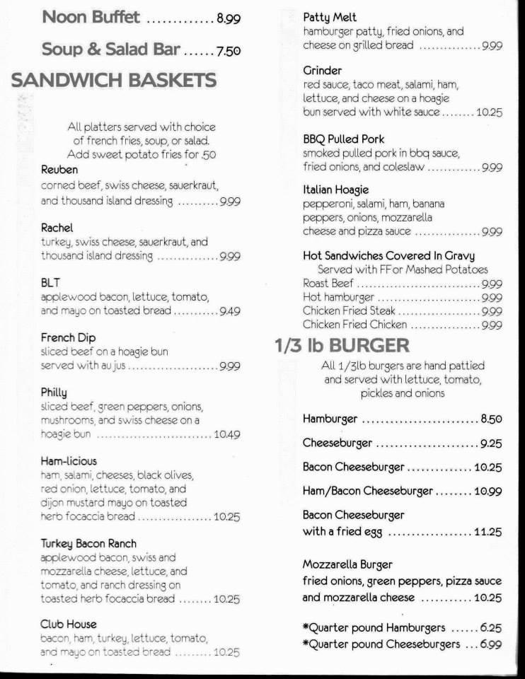 Menu at Shady's Restaurant & Lounge, Jamestown