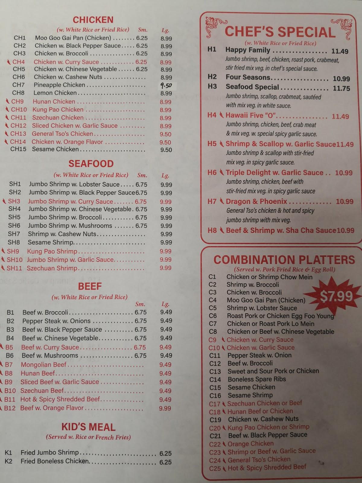 Menu at Win Hing Chinese Restaurant, Groesbeck
