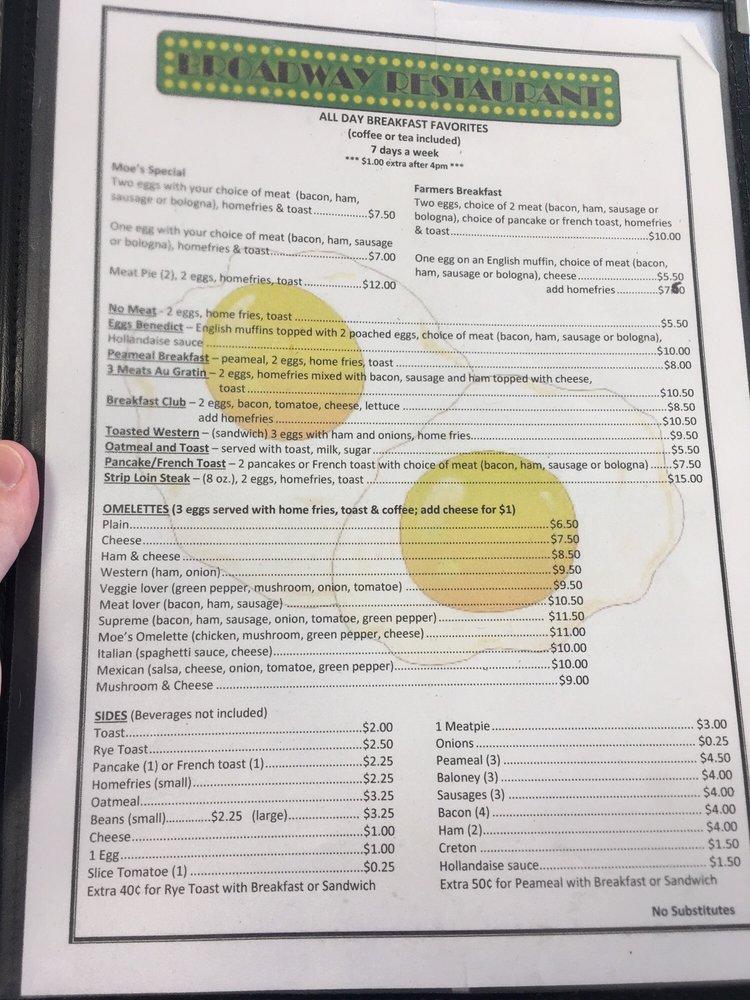 Menu at Broadway Restaurant, Timmins